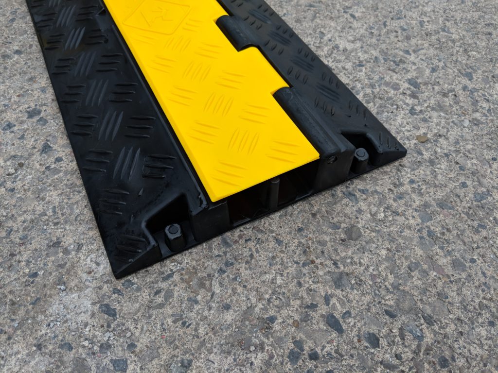 PU/PVC Hinged Lid Hose and Cable Ramp - Black/Yellow | Provincial Rubber